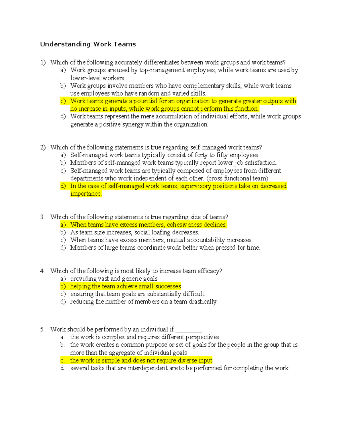 Ch 10 Understanding Work Teams Quiz & Summary - Studocu