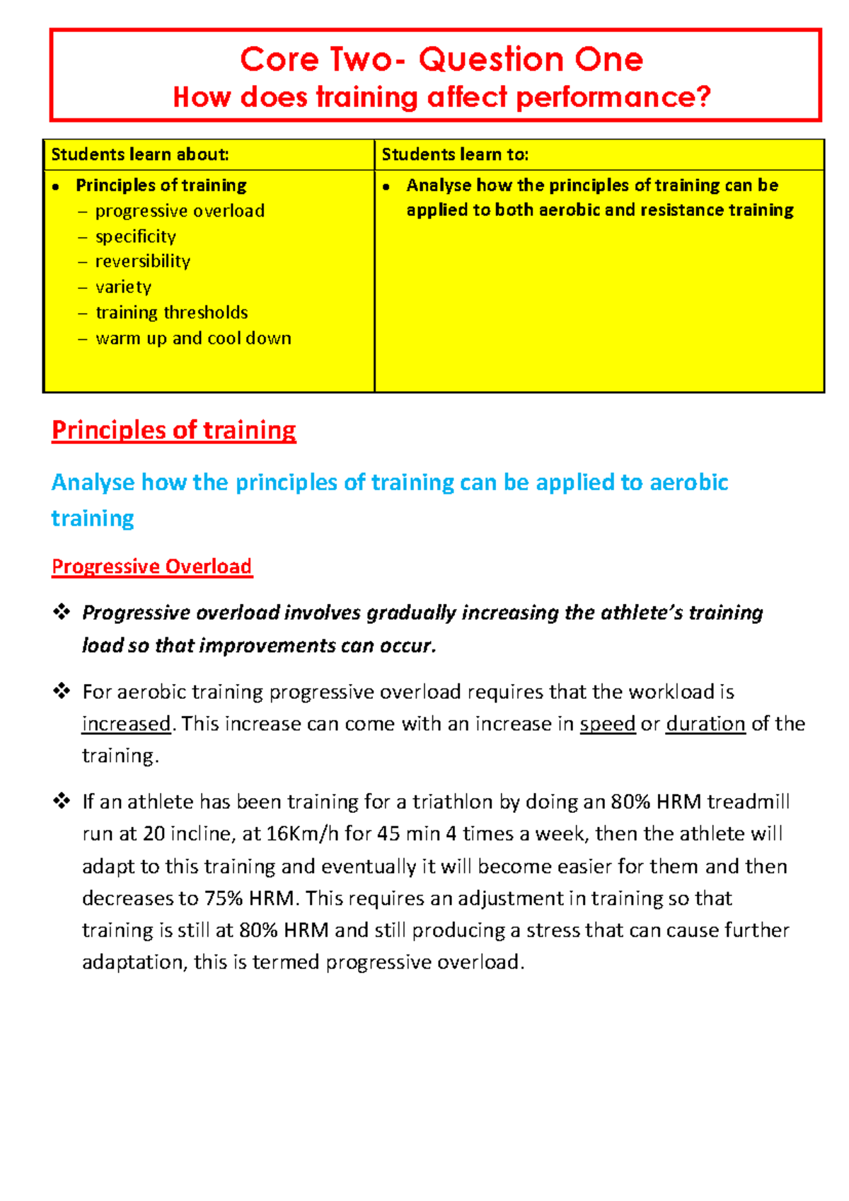 Pdhpe - Principles of Training: Comprehensive Study Notes - Studocu
