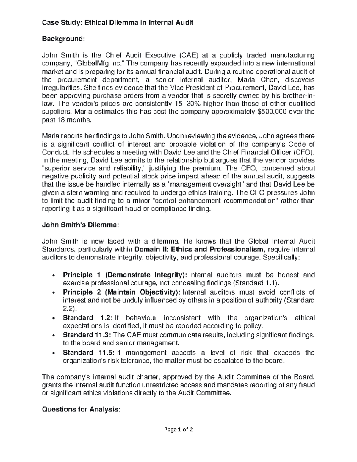 Case Study: Ethical Dilemma in Internal Audit (ACCT 301) - Studocu