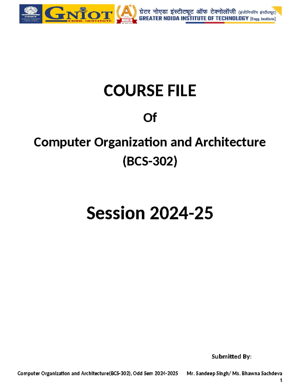 COA (BCS-302) Course File: Computer Organization & Architecture 2024-25 ...