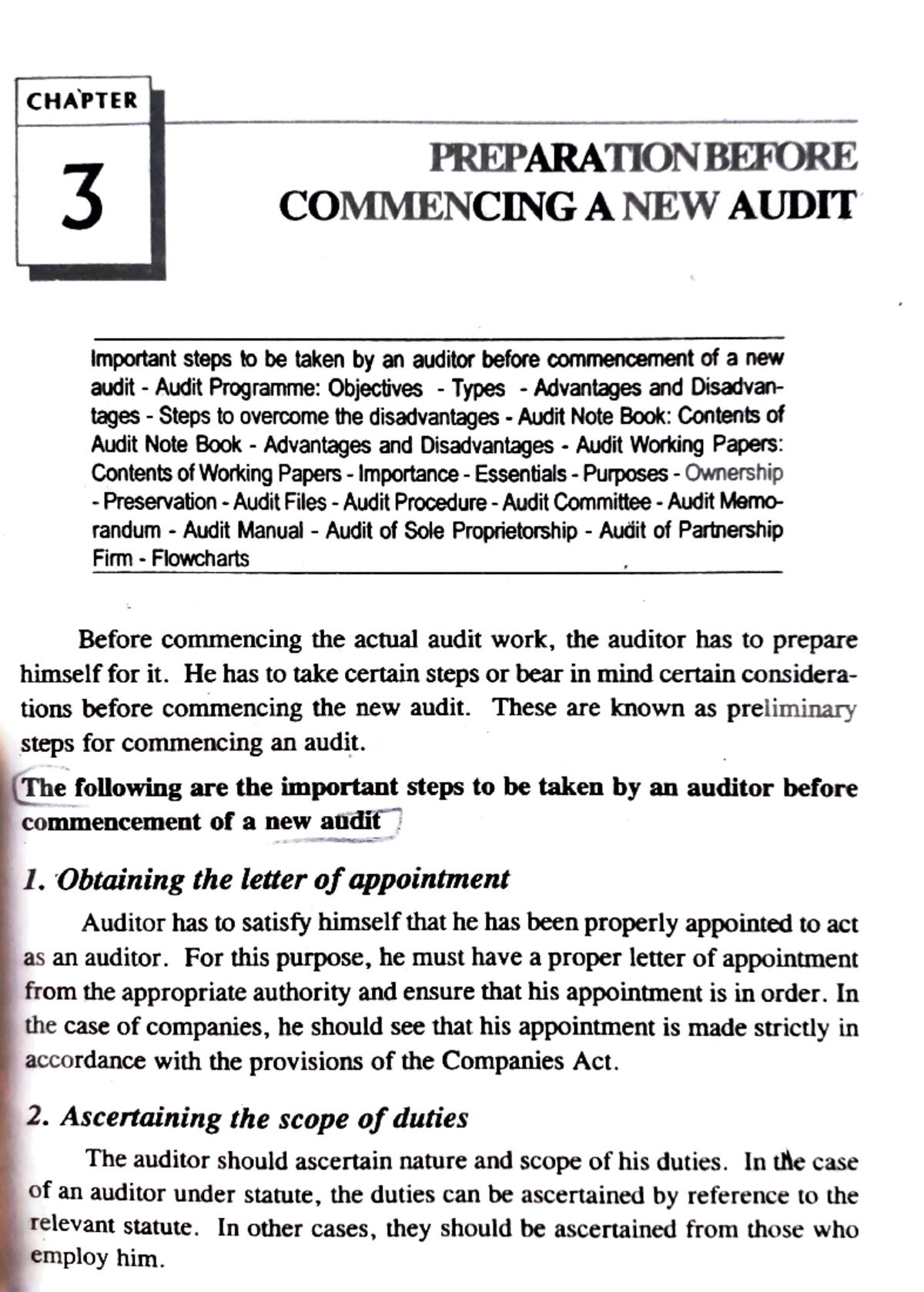 Preparation before commencing a New Audit - CHA'PTER 3 ...