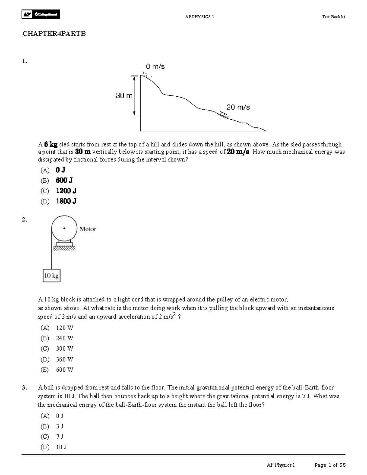 AP PHYSICS 1 Work-Energy MCQ Test Booklet CHAPTER 4 PART B - Studocu