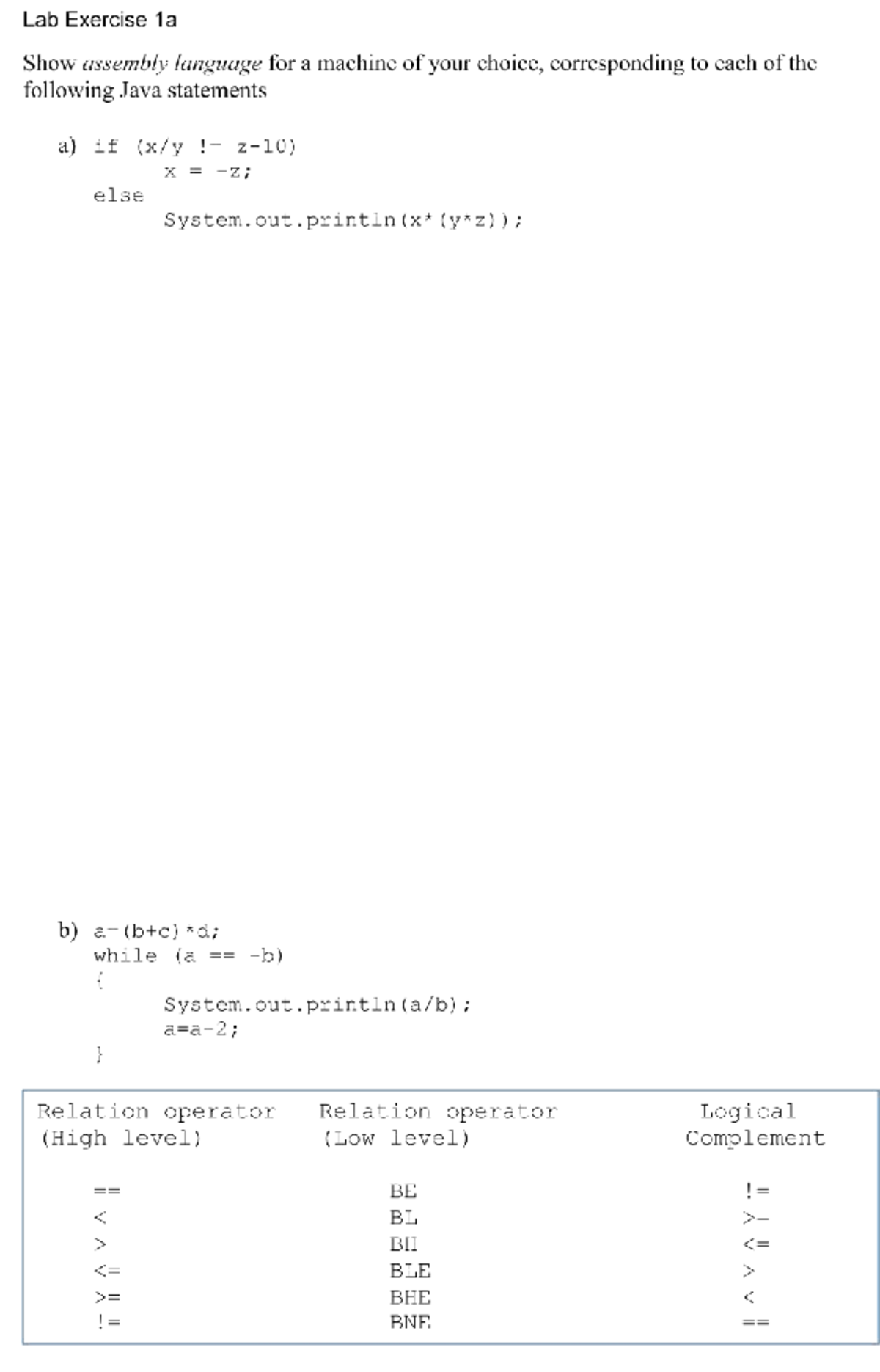 Lab1 - Assembly Language Correspondence for Java Statements - Studocu