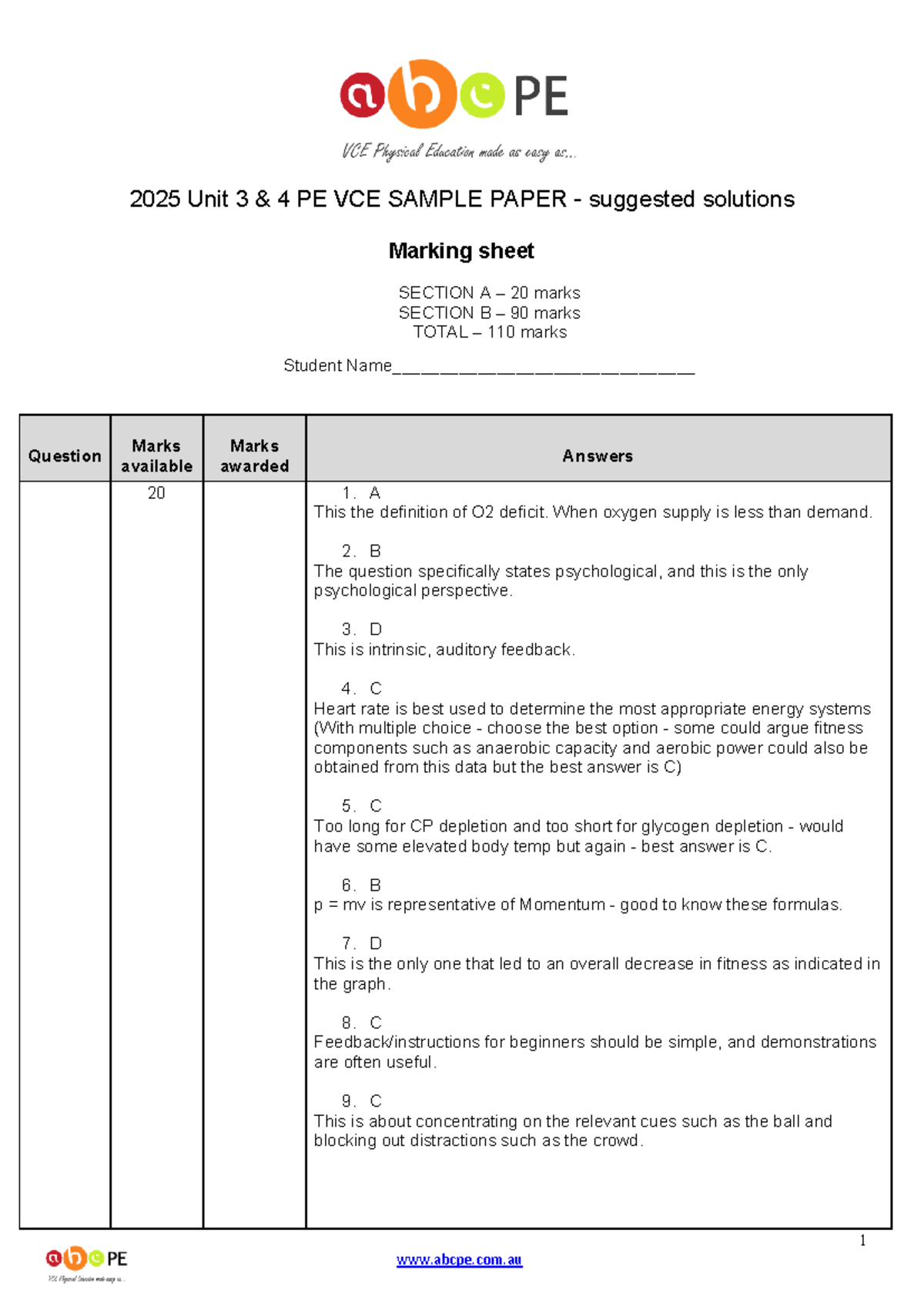 2025 ABCPE Unit 3 & 4 Sample Paper Suggested Solutions - Studocu