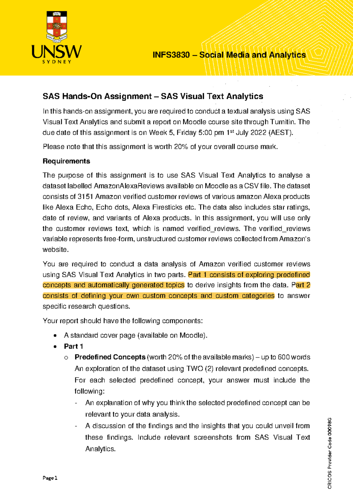 SAS Visual Text Analytics Hands-On Assignment INFS3830 T2 2022 - Studocu