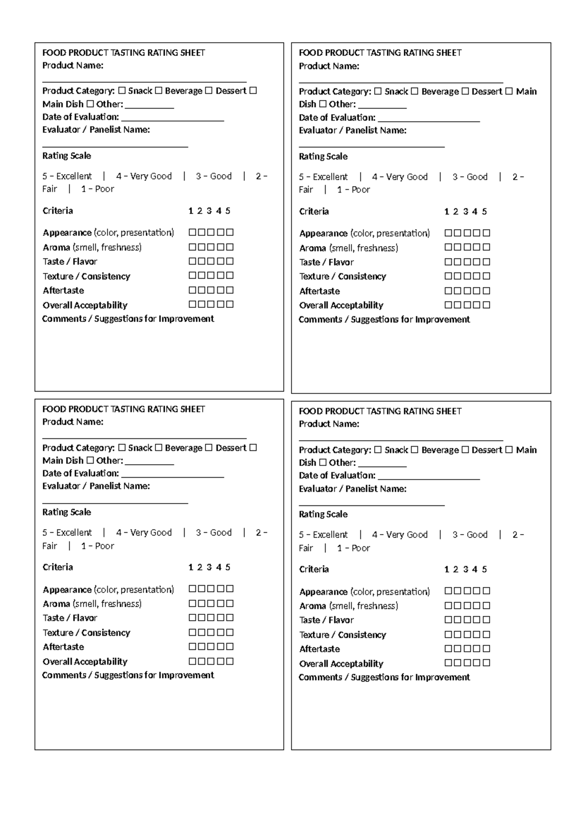 FOOD PRODUCT TASTING RATING SHEET: Evaluation Criteria & Comments - Studocu