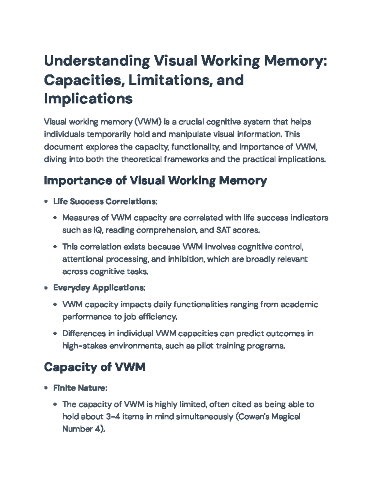 Understanding Visual Working Memory (VWM): Capacities & Implications ...