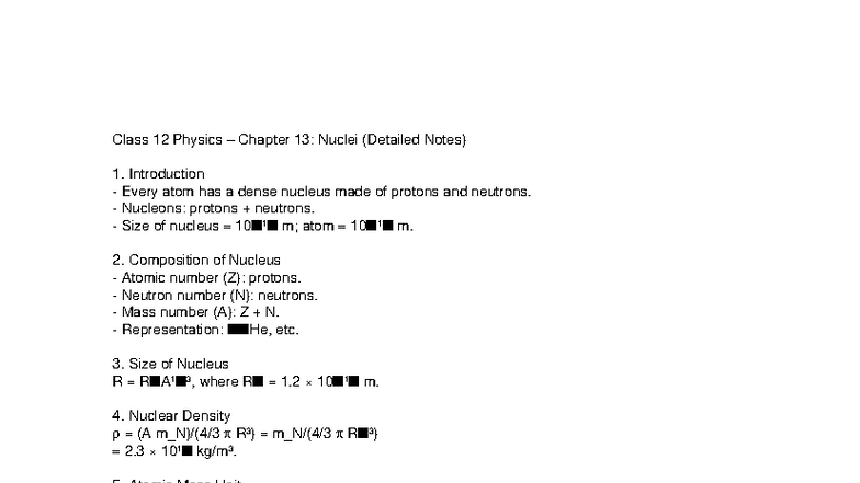 Class 12 Physics Chapter 13: Nuclei Detailed Study Notes - Studocu