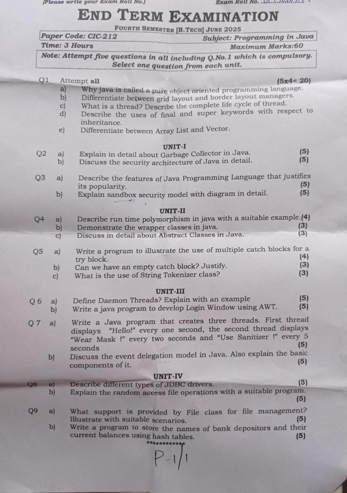 4th Sem End Term Exam: Programming in Java (B.Tech, June 2025) - Studocu