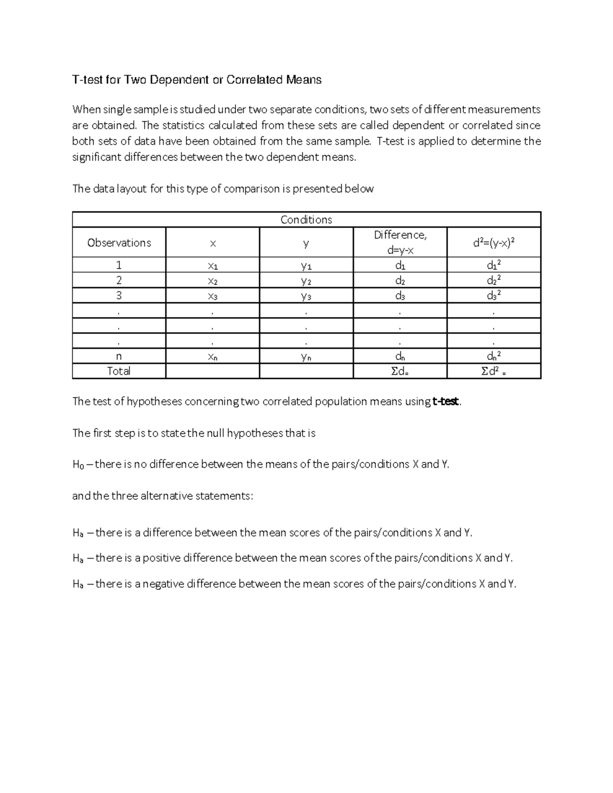 T test of Two Dependent or Correlated Means - T-test for Two Dependent ...