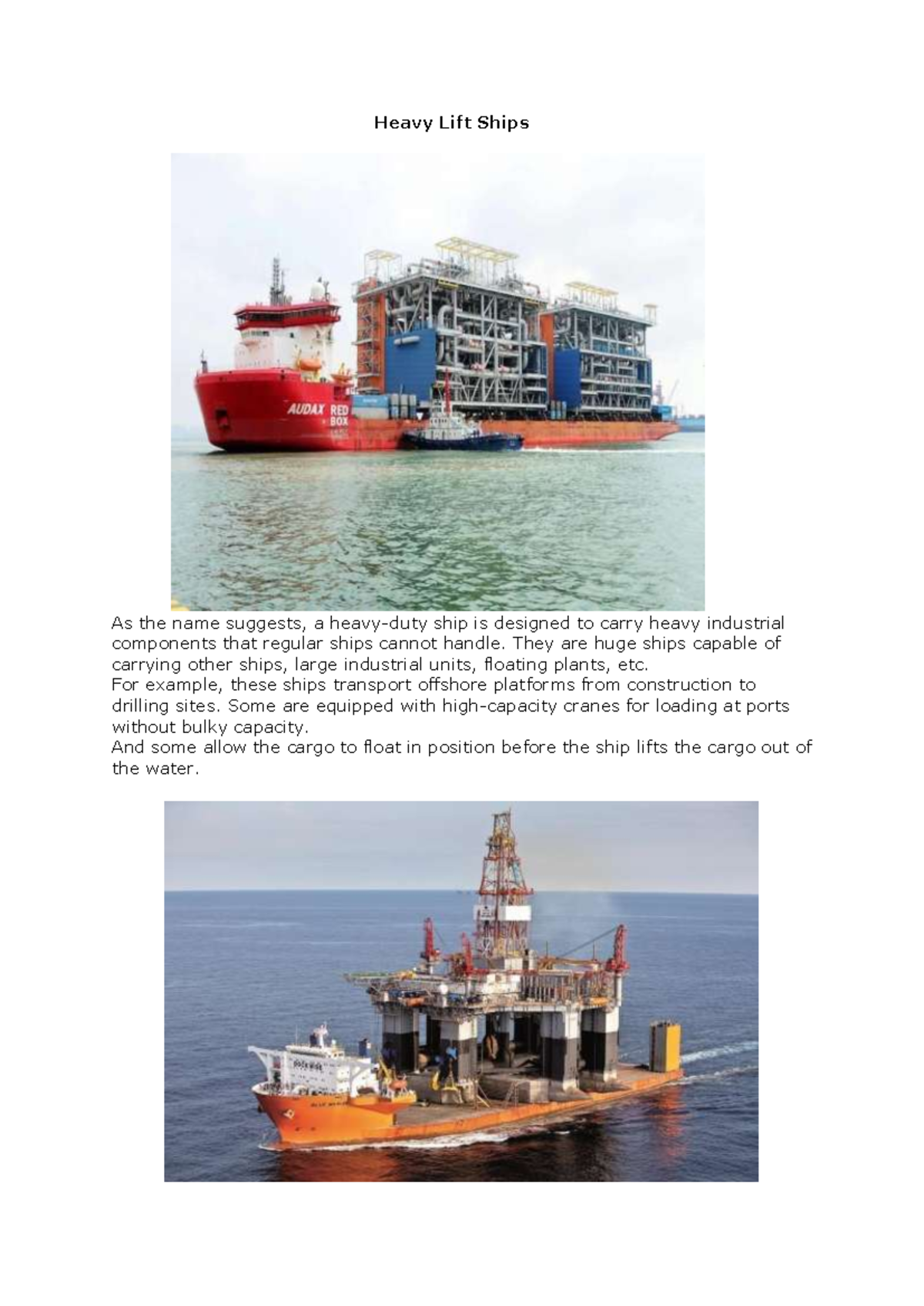 Types of Heavy Lift Ships: Design and Functionality - Studocu