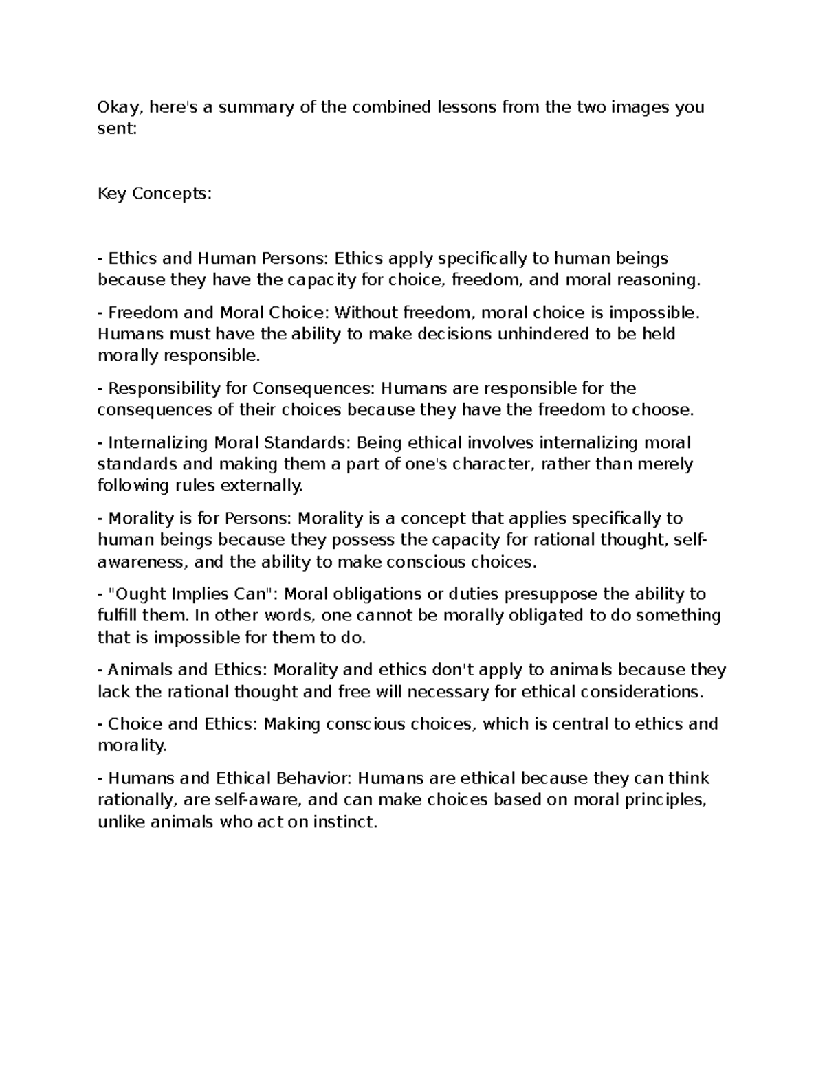 Ethics and Human Persons: Key Concepts Summary for Course Code - Studocu