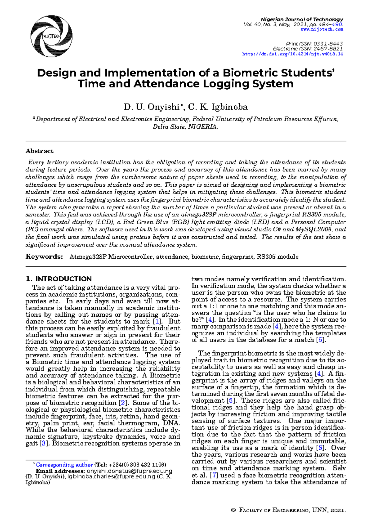 Design and Implementation of a Biometric Attendance System for Students ...