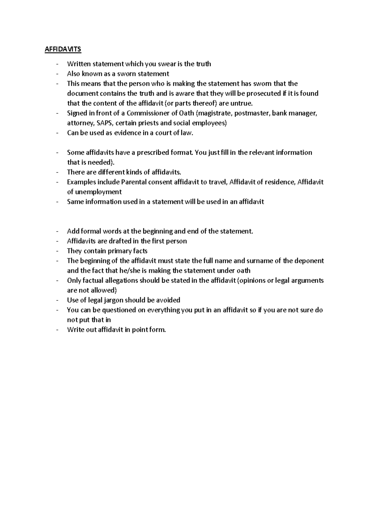 Affidavit Tutorial: Understanding Sworn Statements and Their Format ...