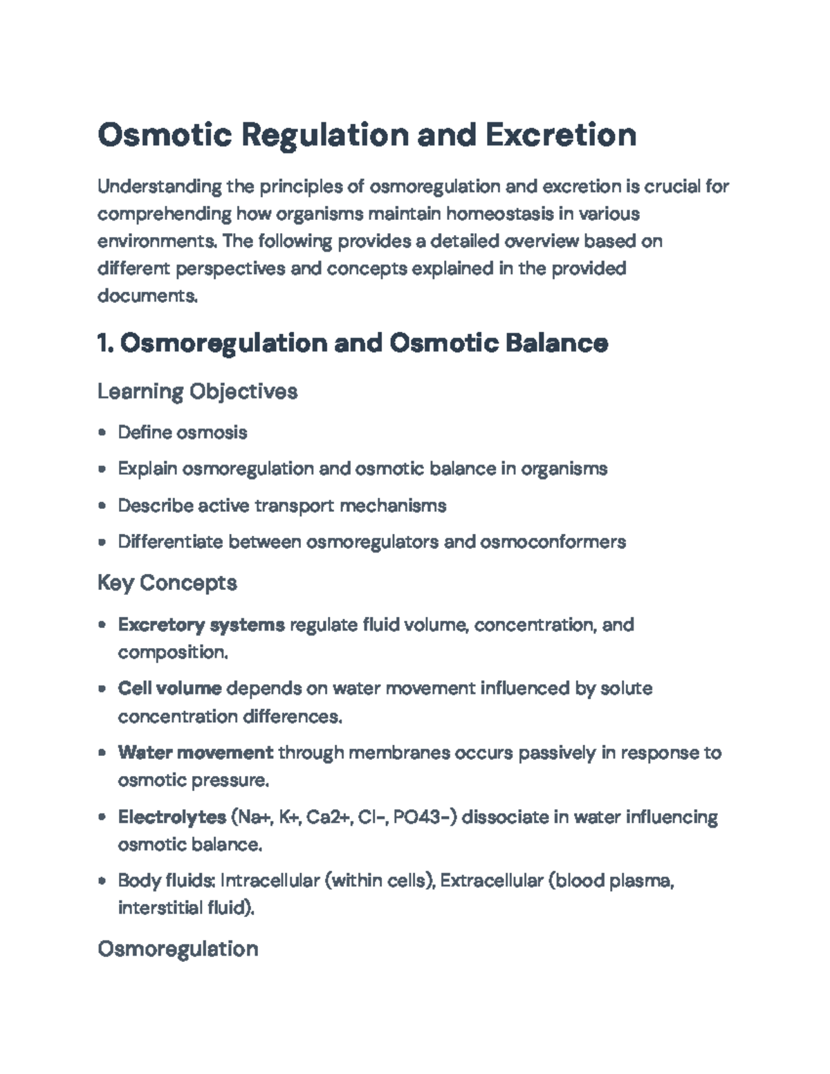Osmotic Regulation & Excretion: A Comprehensive Overview of Mechanisms ...