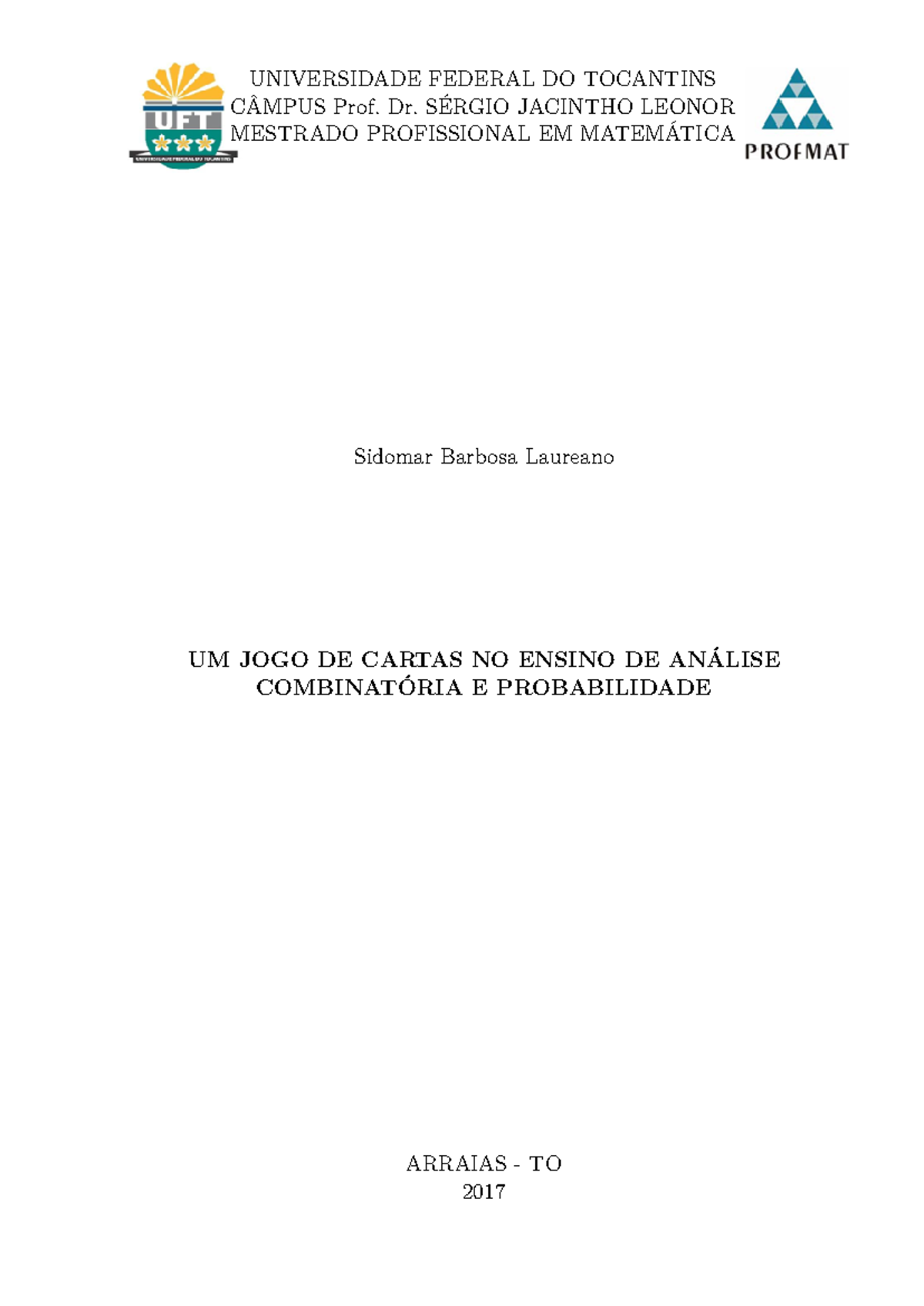 Dissertação - Mestrado Profissional em Matemática: Jogo de Cartas na ...