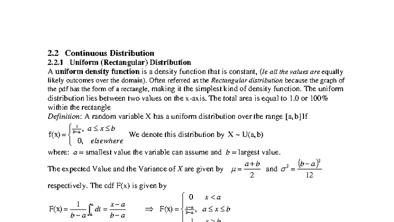 Probability Distributions: Continuous Uniform & Exponential (2.2) - Studocu
