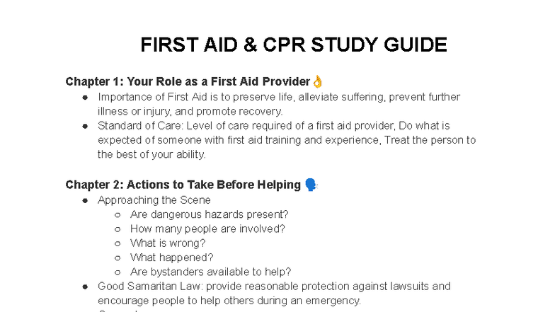 FIRST AID & CPR STUDY GUIDE: Essential Skills & Procedures - Studocu