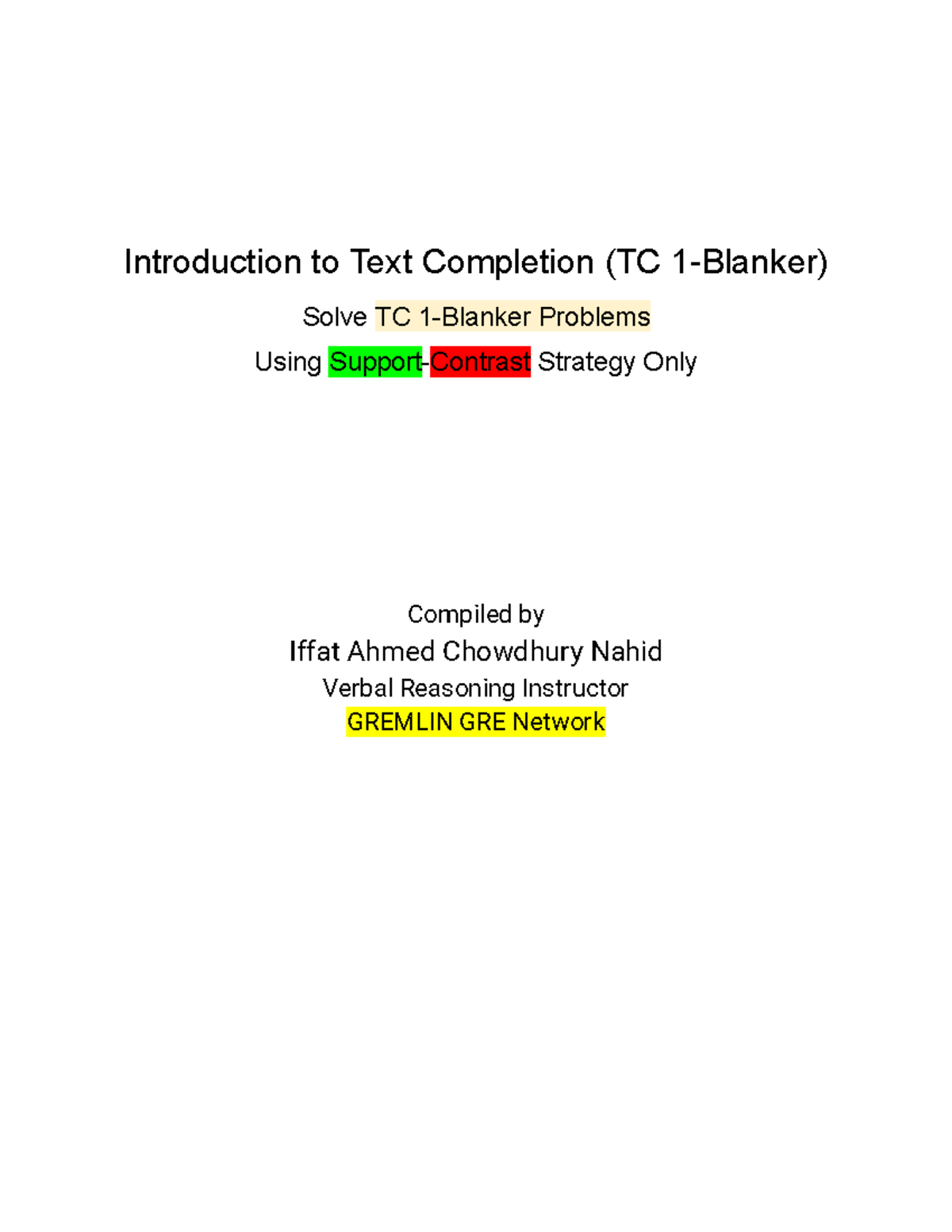 TC-1: Strategies for Mastering Text Completion on GRE - Studocu