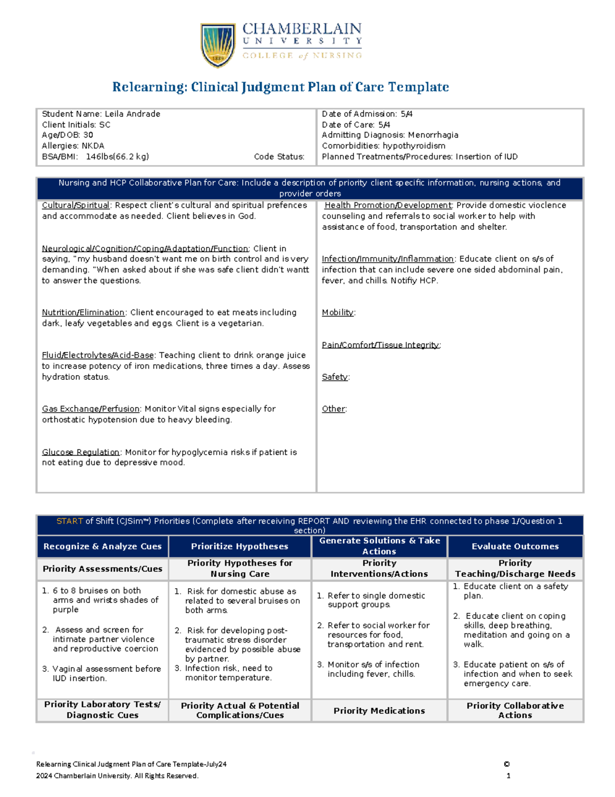 Relearning Clinical Judgment Plan of Care Template - CJ 2024 - Studocu