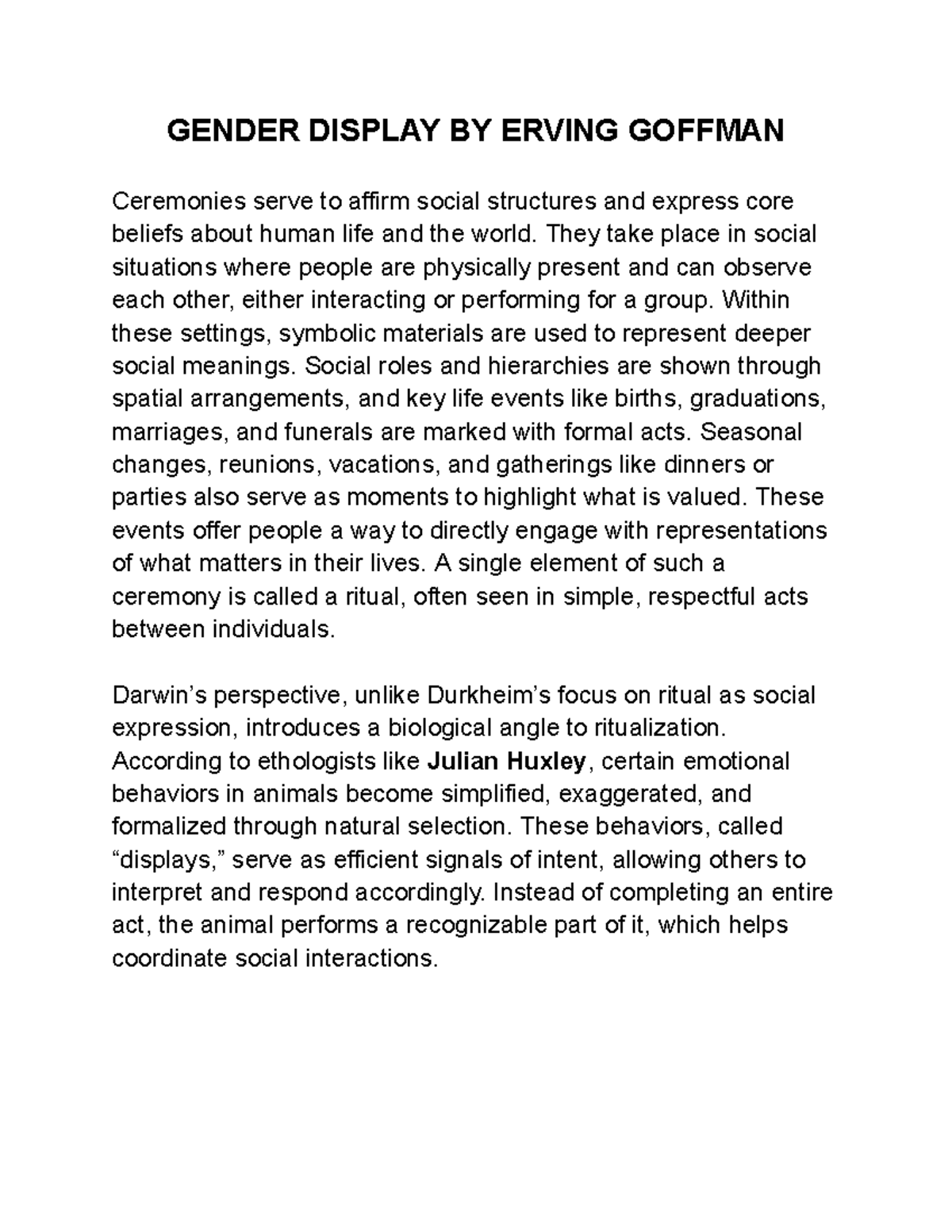 Gender Display by Erving Goffman - GENDER DISPLAY BY ERVING GOFFMAN ...