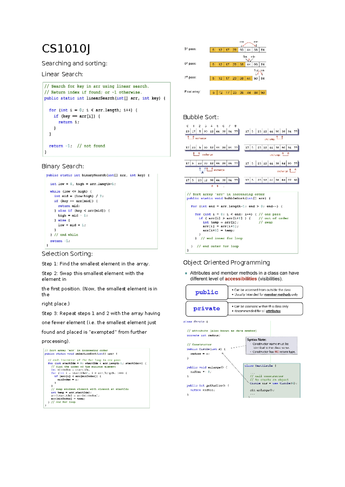 CS1010J - Key Examples, Errors, and FAQs in Searching & Sorting - Studocu