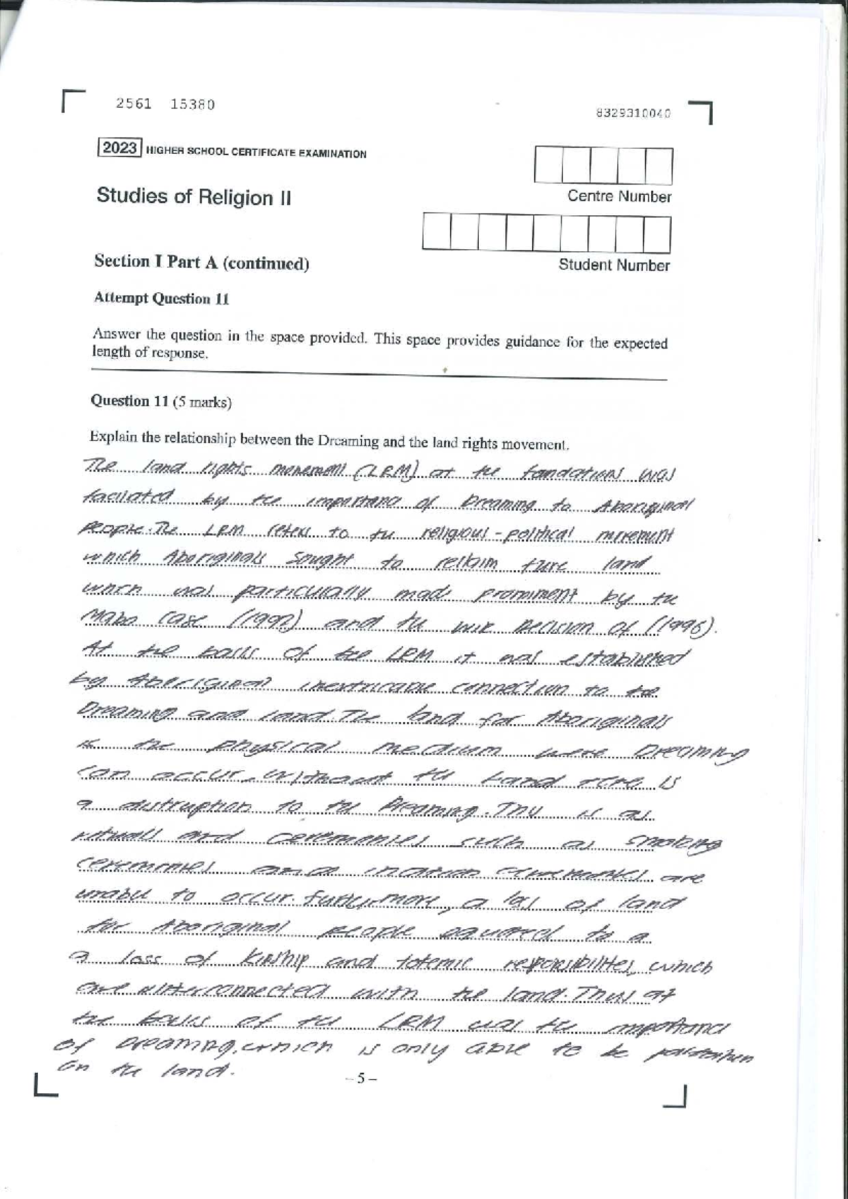2561 15380 8329310040 HSC Exam: Studies of Religion II Response - Studocu