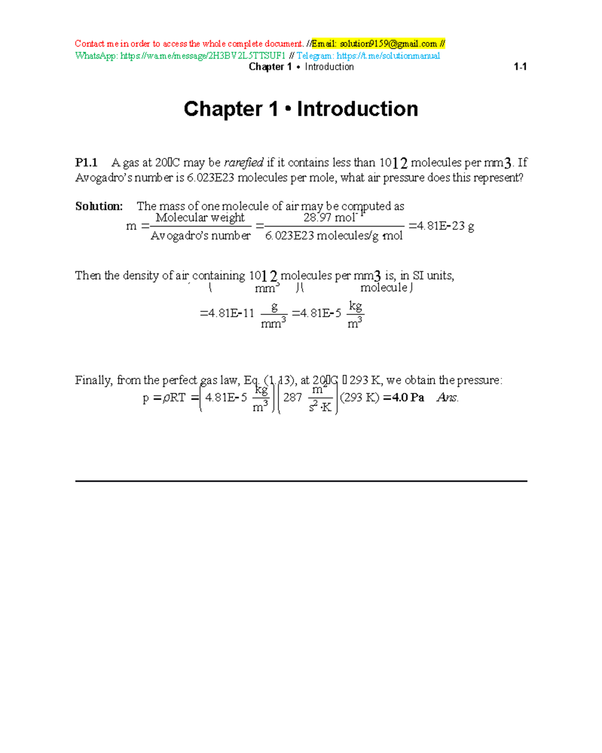 Fluid Mechanics 9th Edition by White: Solution Manual Chapter 1 Overview - Studocu