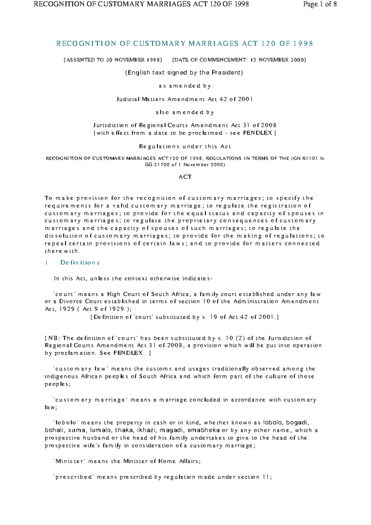 Recognition of Customary Marriages Act 120 of 1998: Key Elements and ...