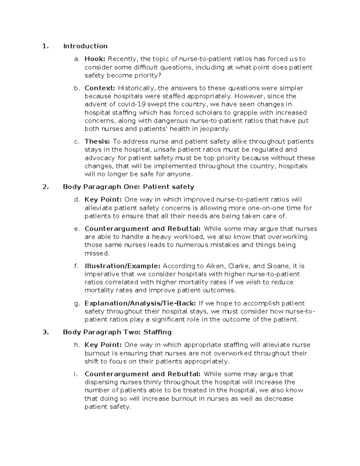 Project Outline: Nurse-to-Patient Ratios and Patient Safety (Discussion ...