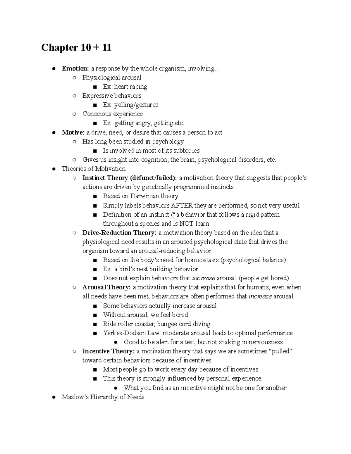 Psychology Chapter Notes: Emotion, Motivation, and Stress (PSY101 ...