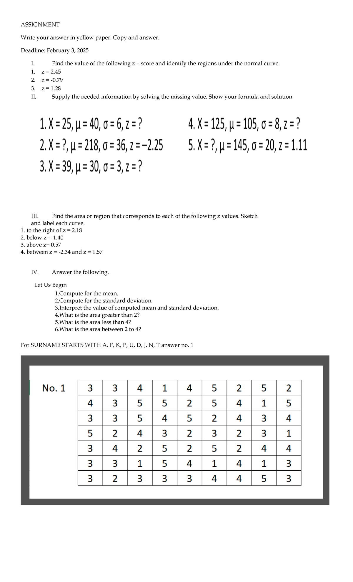 Assignment Stat And Prob Assignment Write Your Answer In Yellow Paper Copy And Answer