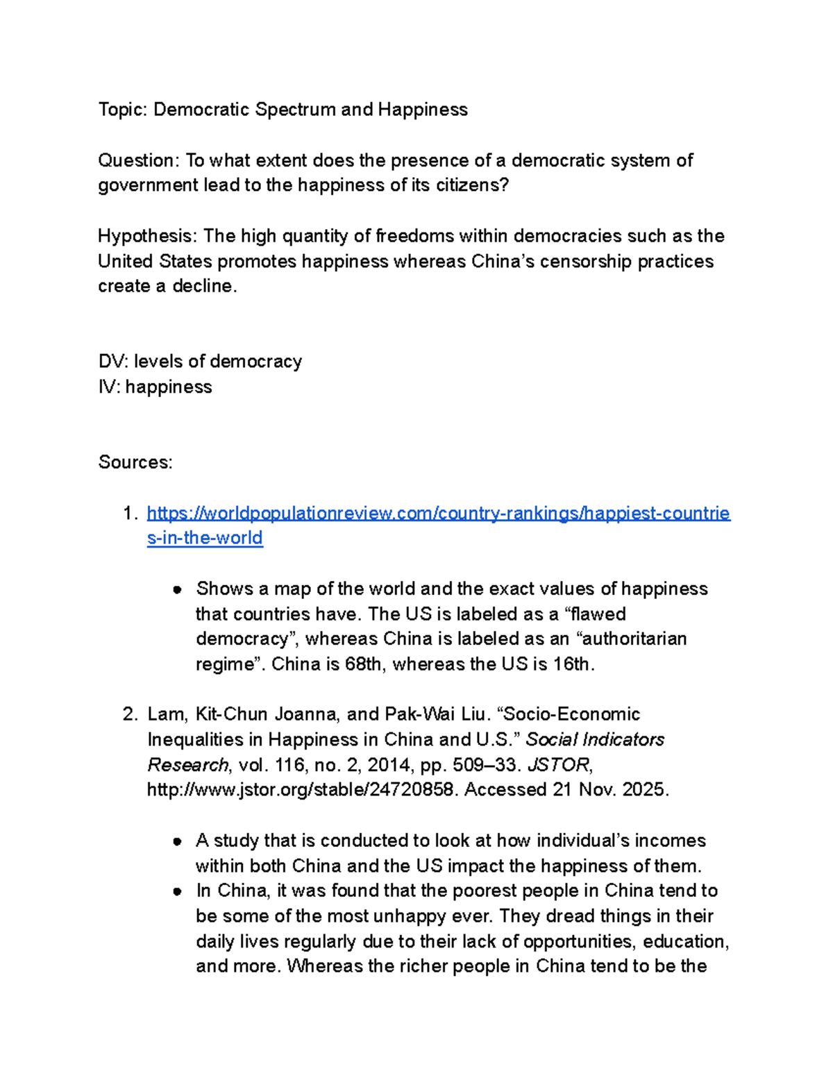 Essay on Democracy and Happiness: A Comparative Study - Studocu