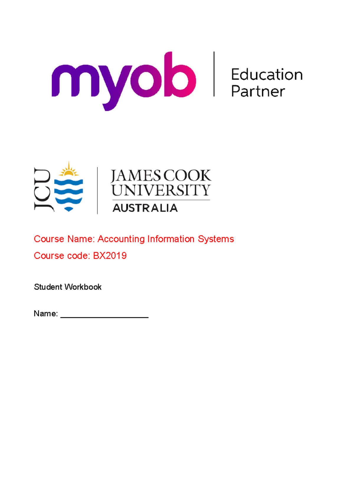 MYOB Project Workbook for Accounting Information Systems BX2019 - Studocu