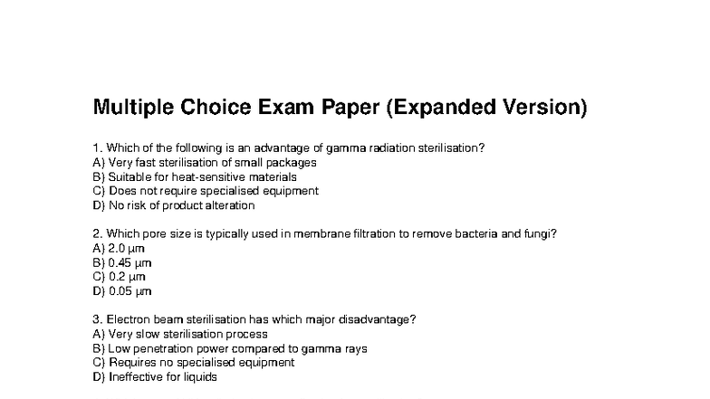 MCQ Exam Paper on Sterilisation & Antibiotics (Expanded Version) - Studocu