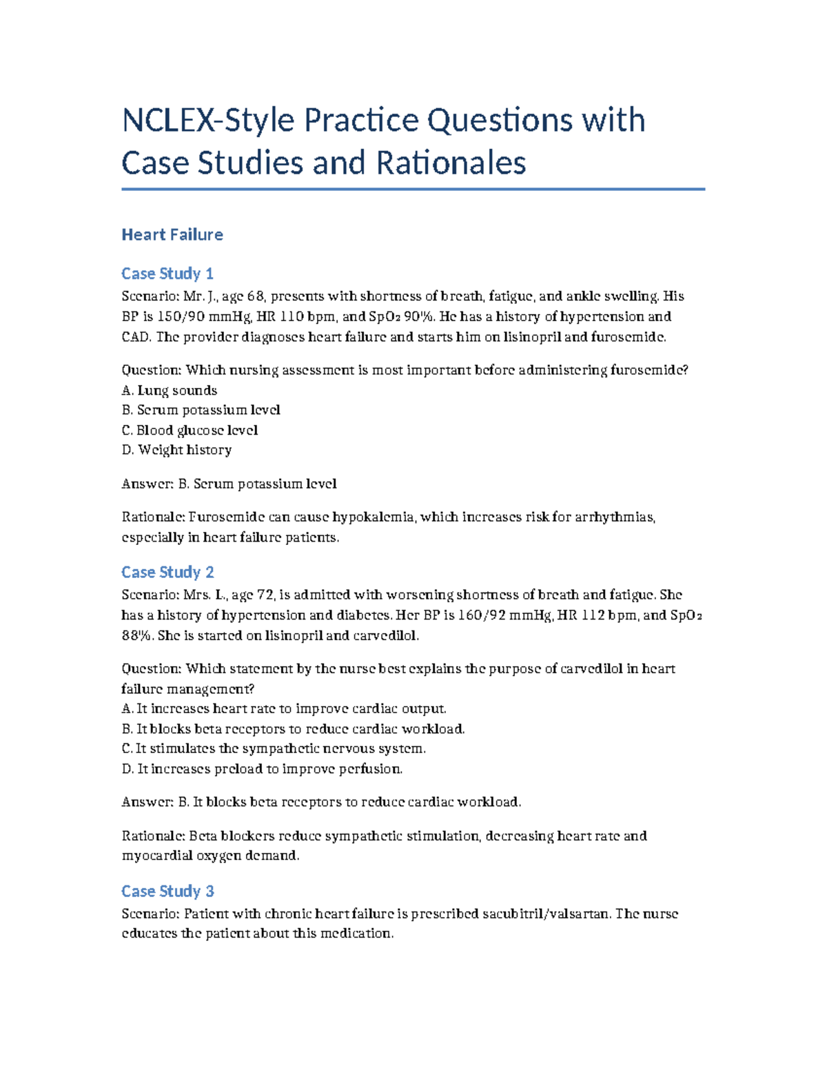 NCLEX Case Studies: Heart Failure & Nausea/Vomiting Scenarios - Studocu