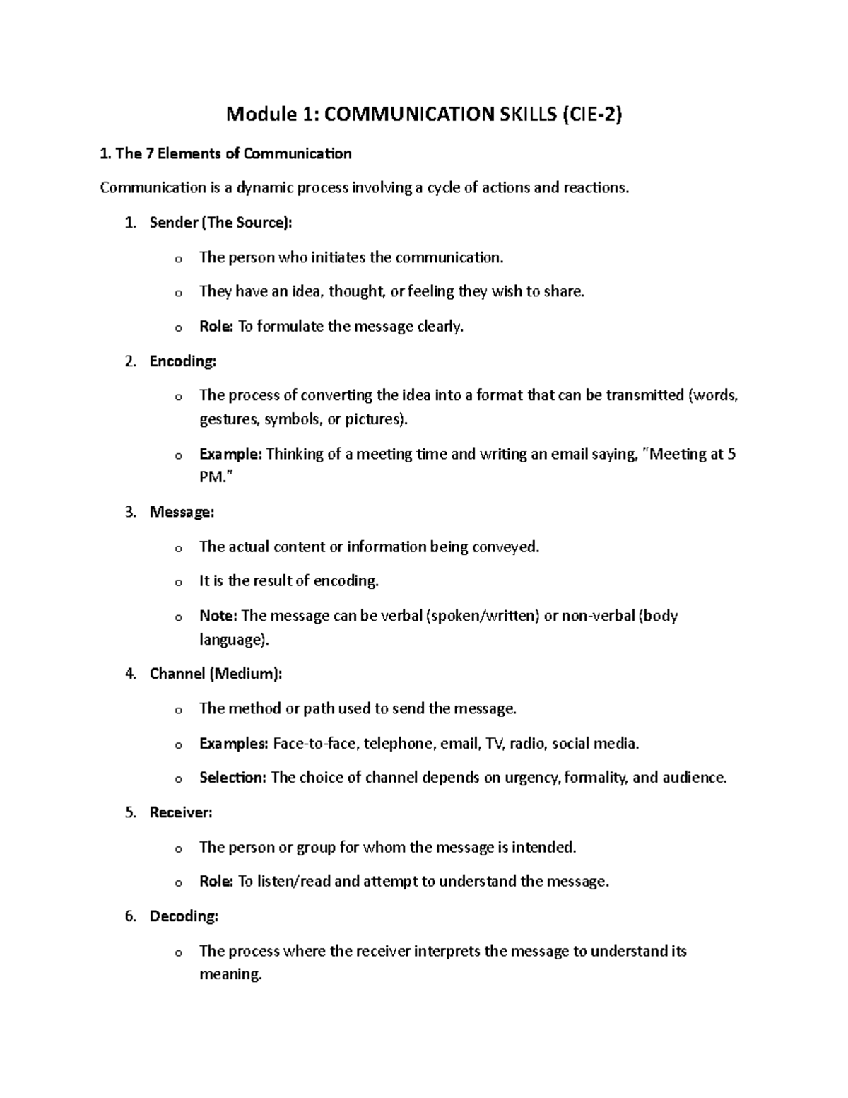 Module 1: COMMUNICATION SKILLS 1 - Key Concepts and Notes - Studocu