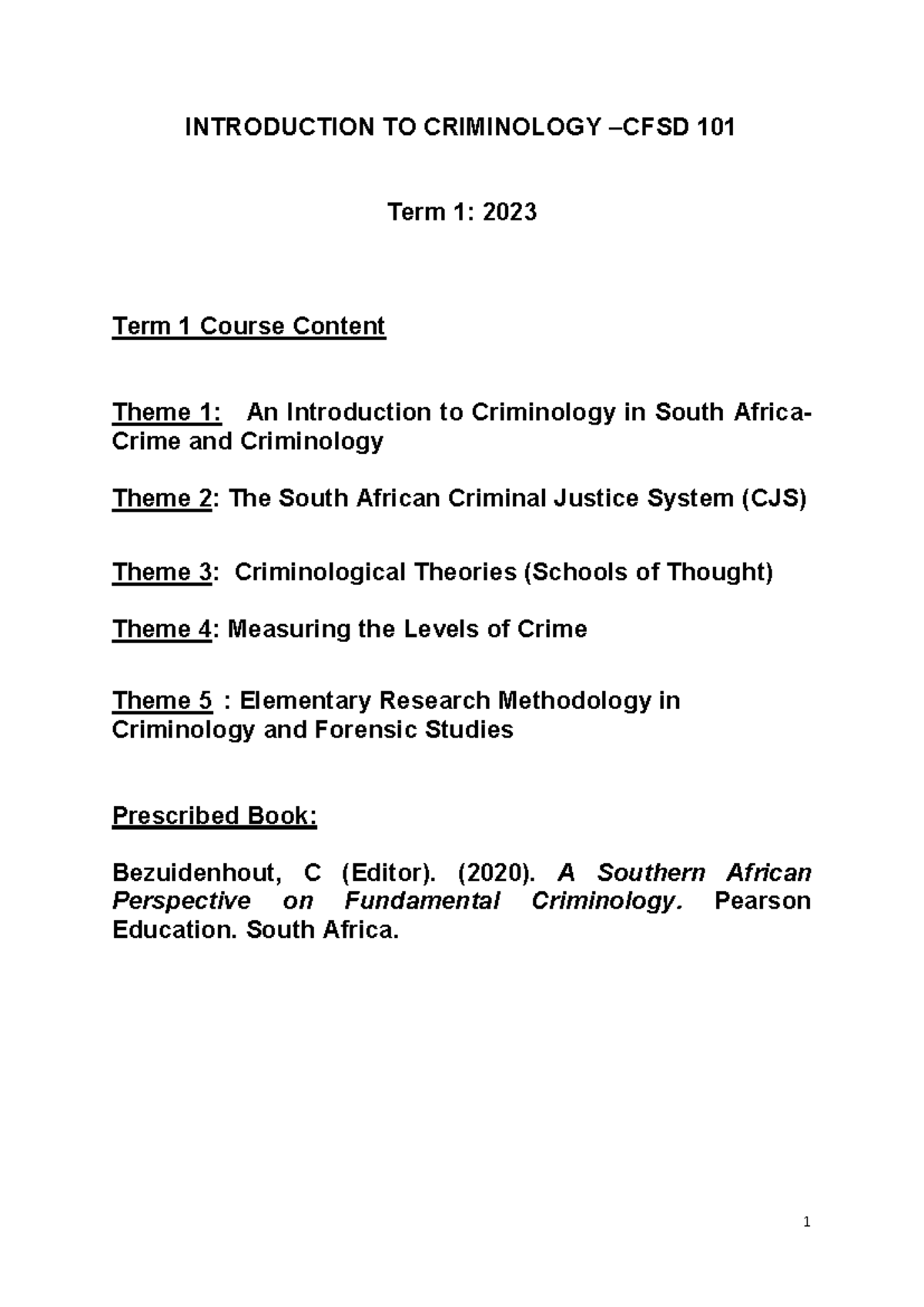 Introduction to Criminology: Theories and Insights - CFSD 101 Term 1 ...