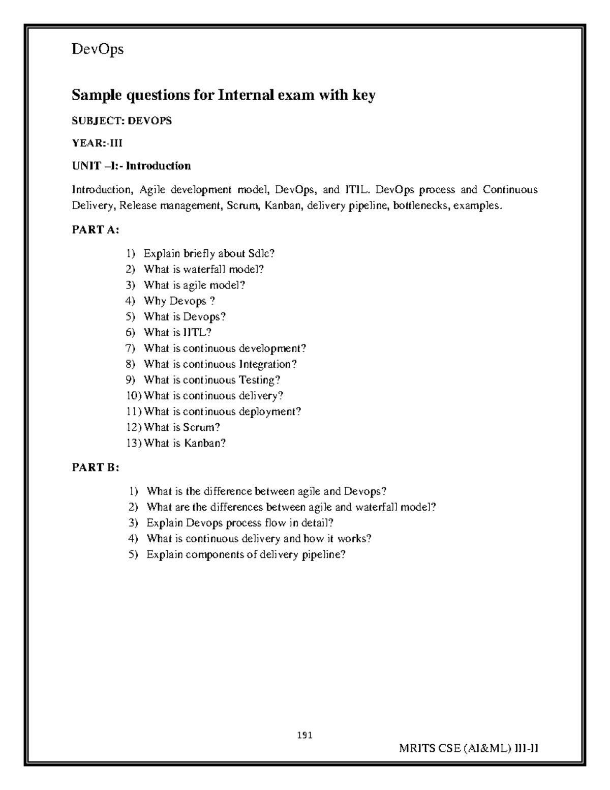 DevOps 101: Key Questions & MCQs for All Units (Year III) - Studocu