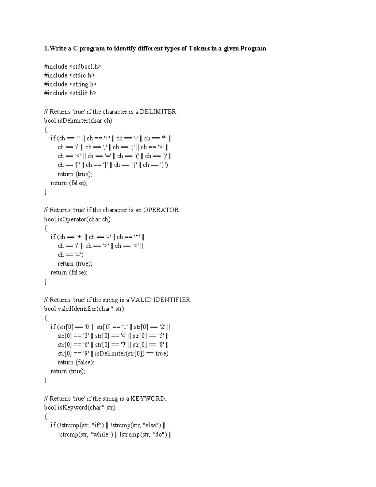 CD Prog - Compiler Design Lab Programs for Token Identification - Studocu