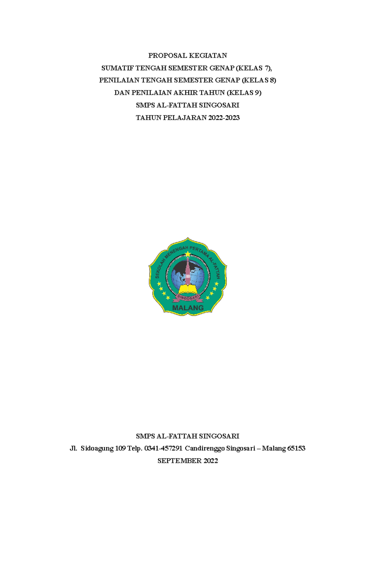 Proposal Kegiatan STS dan PAS Genap 2023 di SMPS Al-Fattah - Studocu