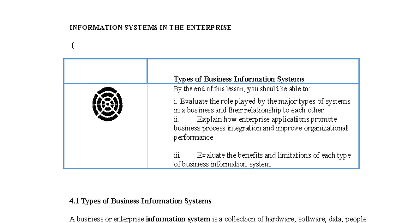 Lesson 7: MIS - Types of Business Information Systems Overview - Studocu