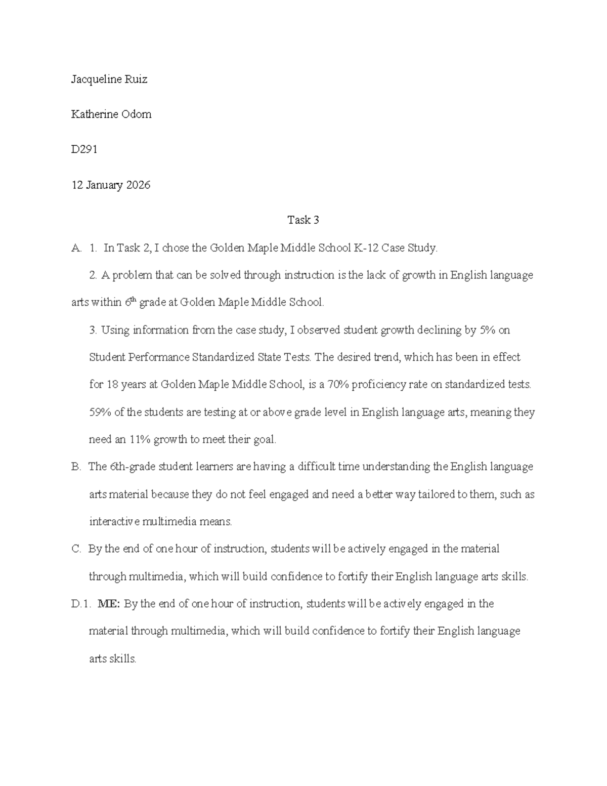 D291 Task 3: Enhancing 6th Grade ELA Engagement through Multimedia ...