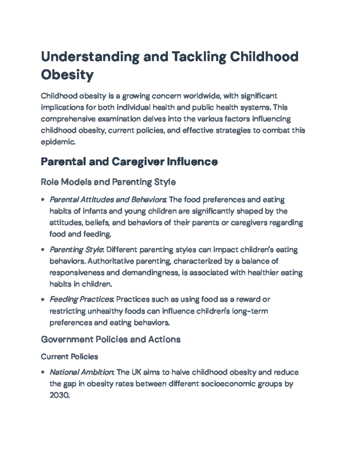 Understanding and Addressing Childhood Obesity: A Policy Review (CHD ...