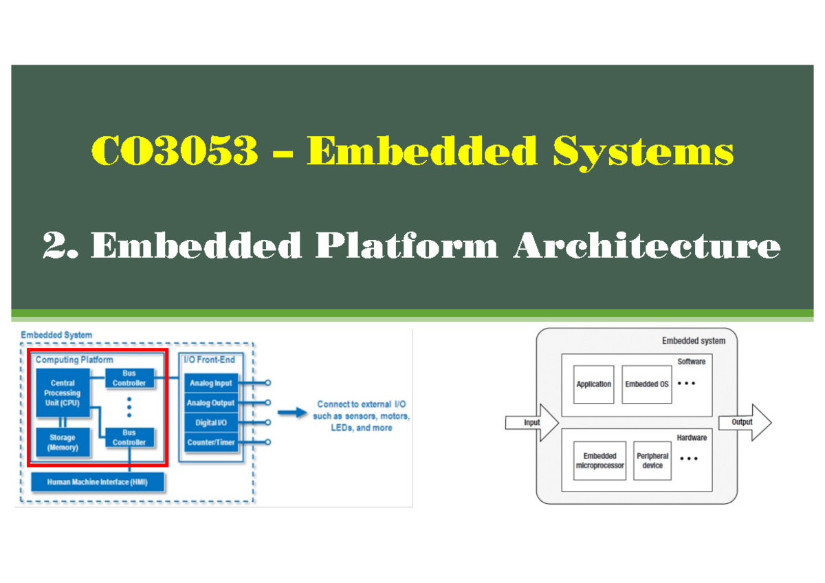 Chap 2 - Introduction to Embedded System - CO3053 – Embedded Systems 2. Embedded Platform - Studocu