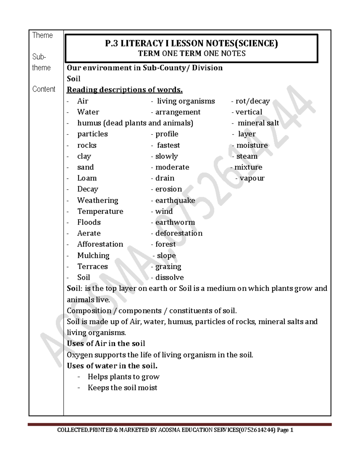 Primary 3 Science Term 1 Lesson Notes on Soil and Weather - Studocu