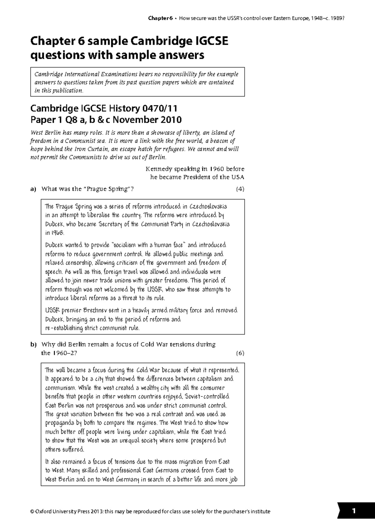 Cambridge IGCSE History 0470: Chapter 6 Sample Answers & Analysis - Studocu