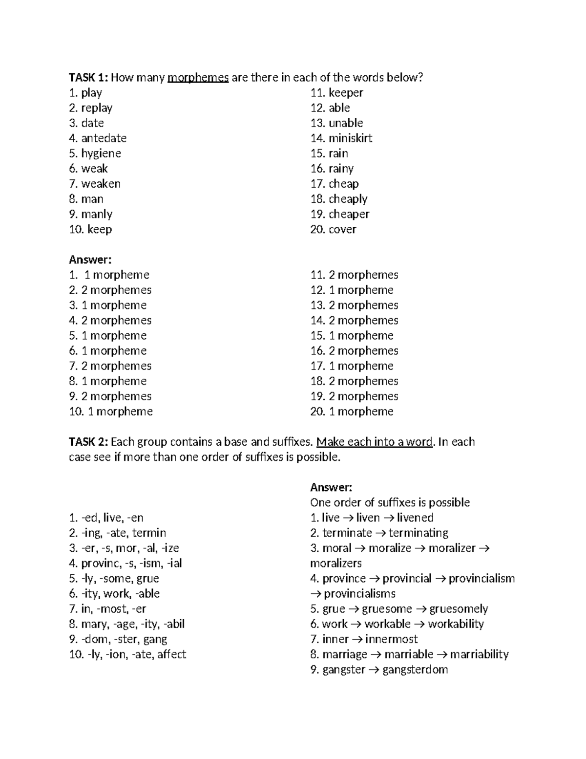 Assignment 1: Morpheme Analysis and Word Formation - Studocu