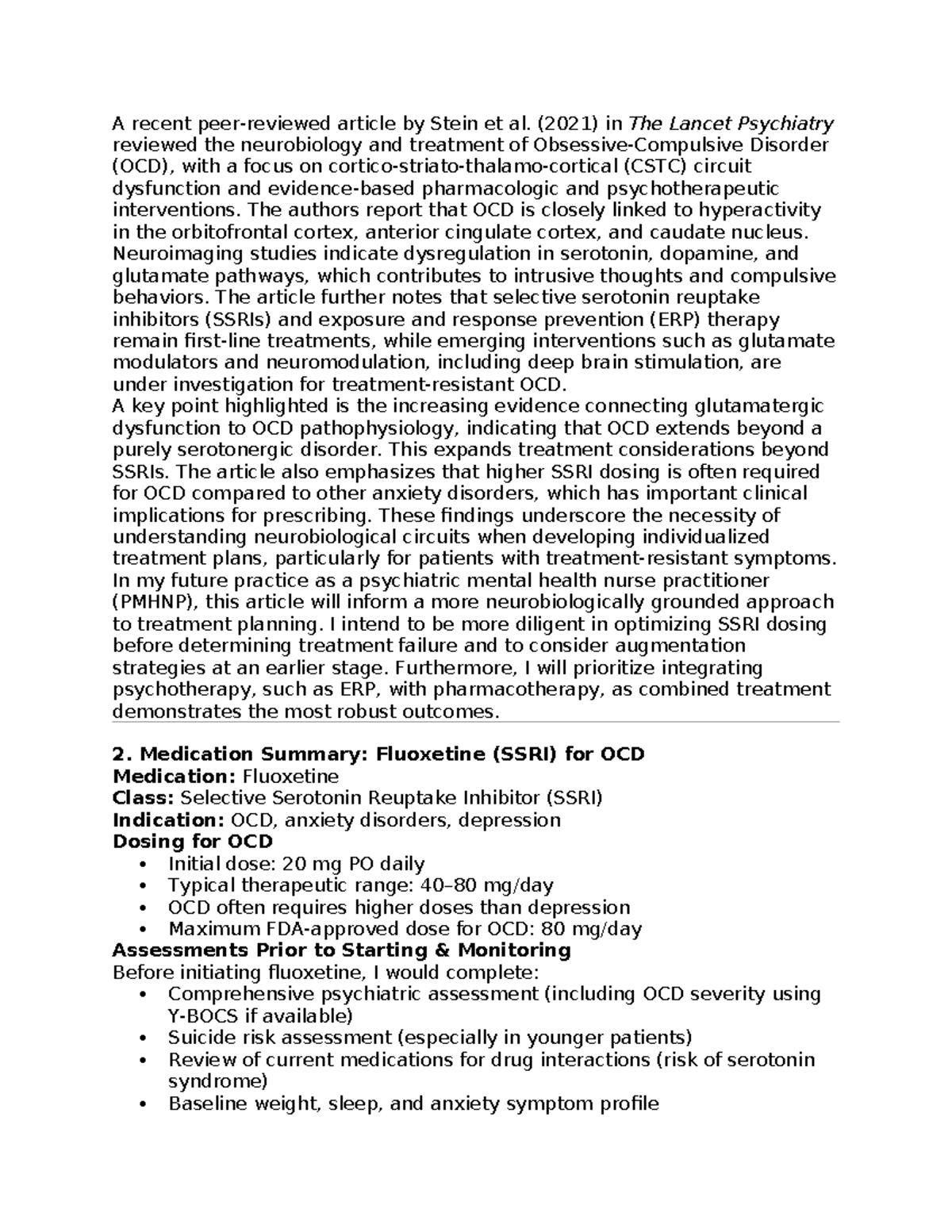Neuro Module 6: OCD Treatment Insights and Medication Summary - Studocu