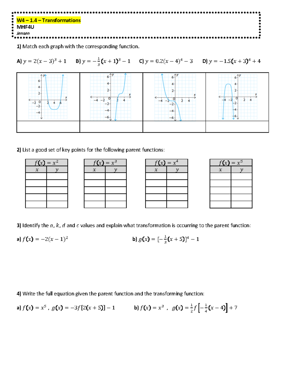 W4 1.4 Transformations MHF4U: Graph Matching & Key Points Analysis ...
